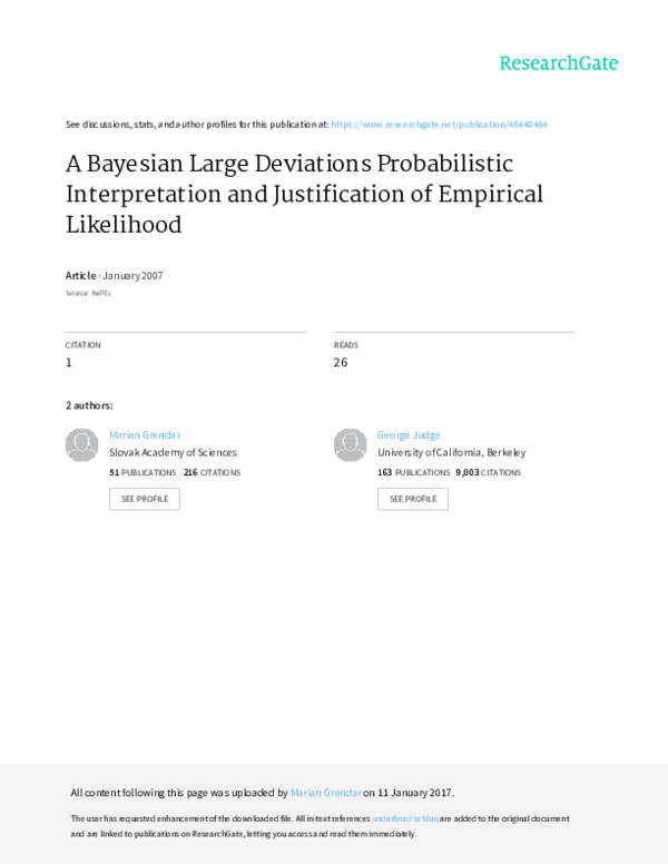 (PDF) A Bayesian Large Deviations Probabilistic Interpretation and Justification of Empirical ...