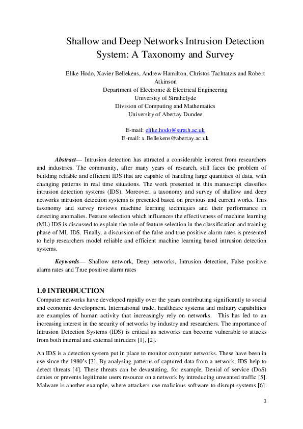 (PDF) Shallow and Deep Networks Intrusion Detection System: A Taxonomy and Survey