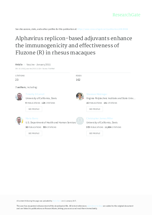 (PDF) Alphavirus replicon-based adjuvants enhance the immunogenicity ...