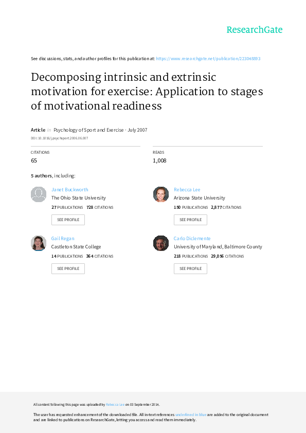 (PDF) Decomposing intrinsic and extrinsic motivation for exercise ...