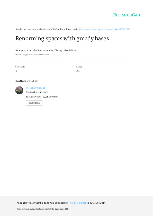 (PDF) Renorming spaces with greedy bases