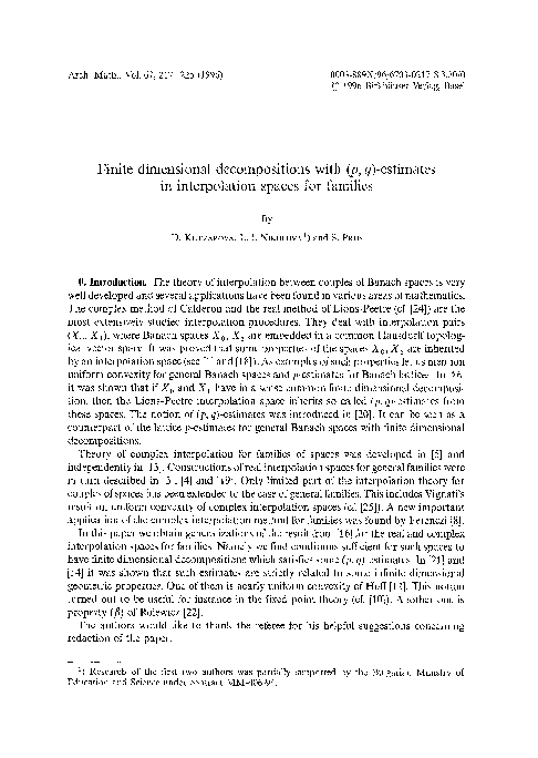 Pdf Finite Dimensional Decompositions With P Q Estimates In Interpolation Spaces For Families