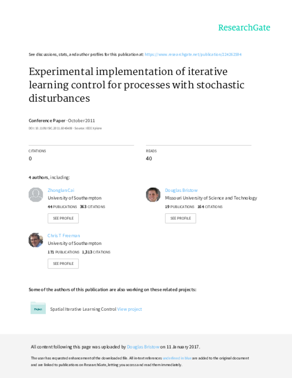 Pdf Experimental Implementation Of An Iteration Varying Optimal Stochastic Iterative Learning