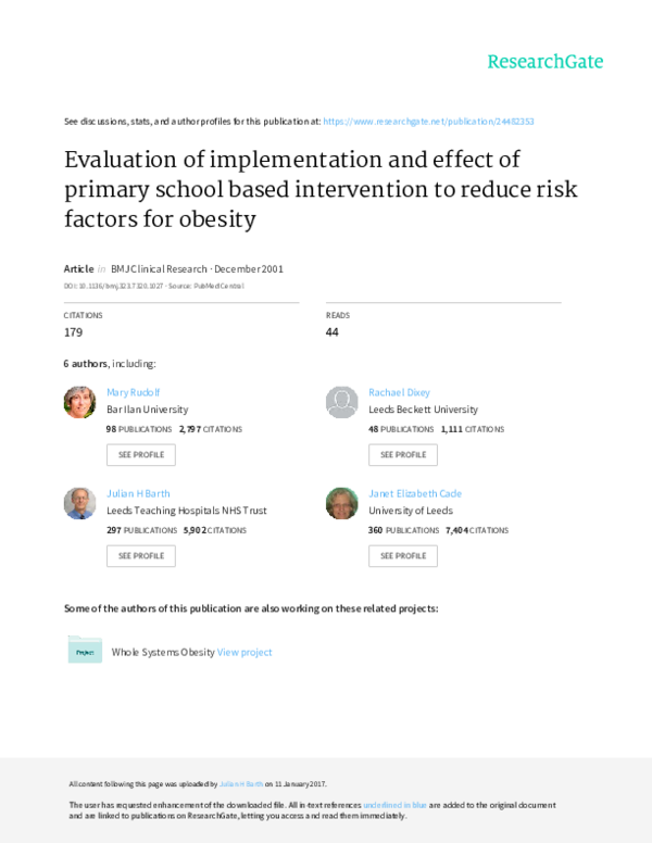 (PDF) Evaluation of Implementation and Effect of Primary School Based ...