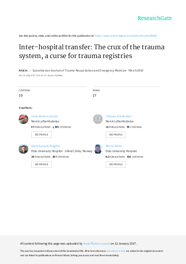 (PDF) Inter-hospital transfer: the crux of the trauma system, a curse ...