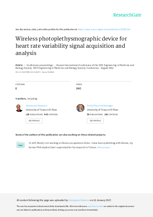 (PDF) Wireless photoplethysmographic device for heart rate variability ...