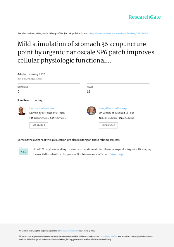 (PDF) Mild stimulation of stomach 36 acupuncture point by organic ...