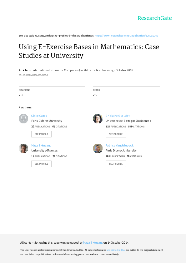 (PDF) Using E-Exercise Bases in mathematics: case studies at university