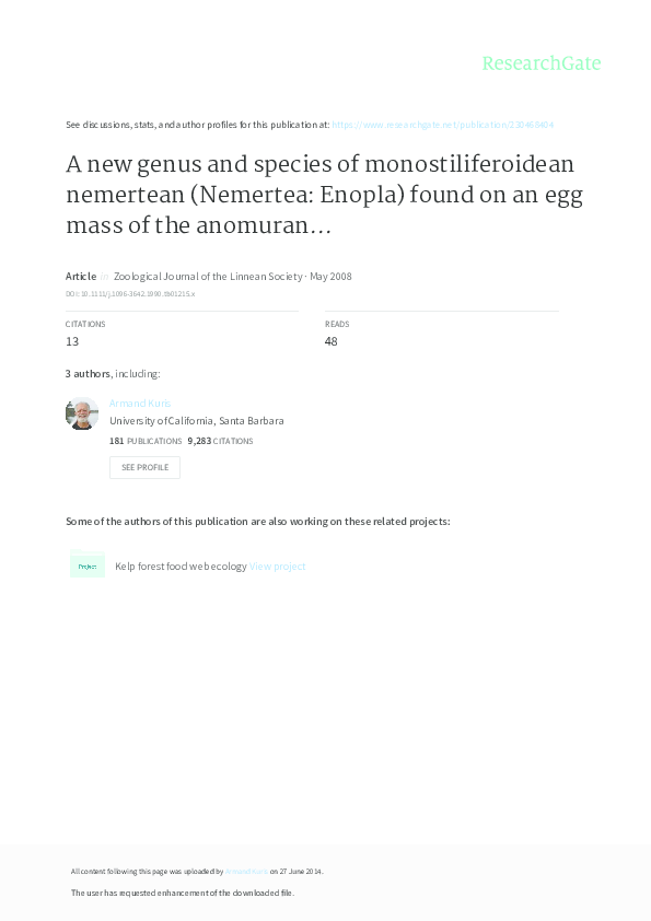 (PDF) A new genus and species of monostiliferoidean nemertean (Nemertea ...
