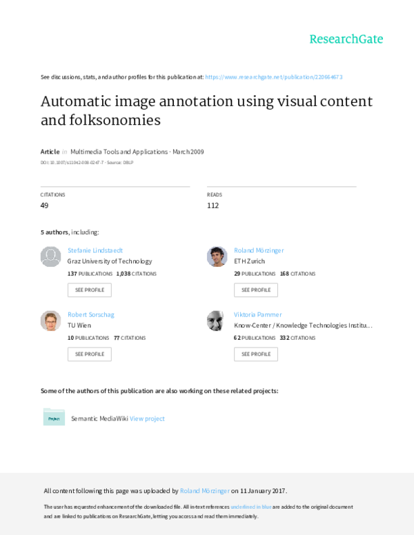 (PDF) Automatic image annotation using visual content and folksonomies