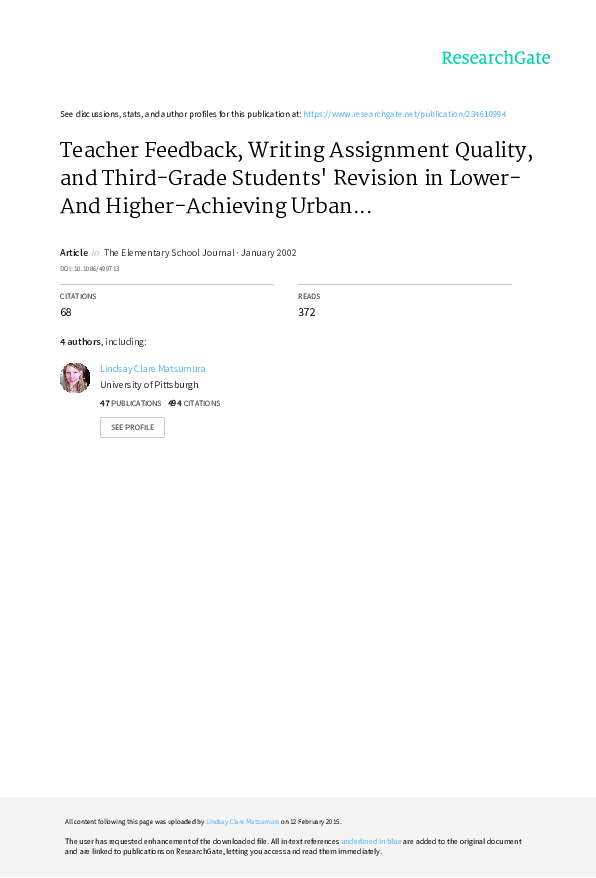 (PDF) Teacher Feedback, Writing Assignment Quality, and Third-Grade ...
