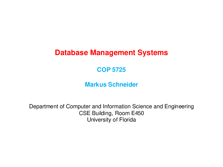 (PDF) Database Management Systems COP 5725