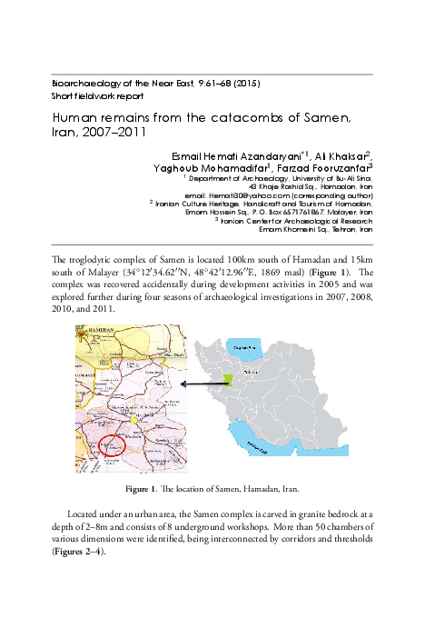 (PDF) Human remains from the catacombs of Samen, Iran, 2007–2011