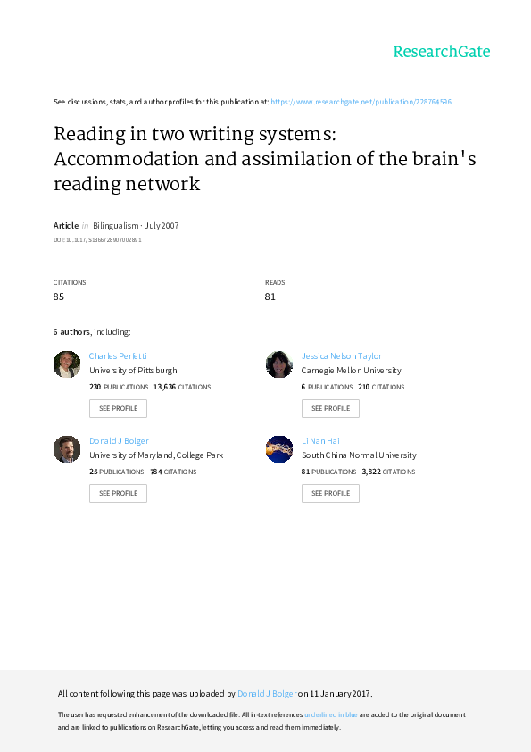 (PDF) Reading in Two Writing Systems: Accommodation and Assimilation of ...