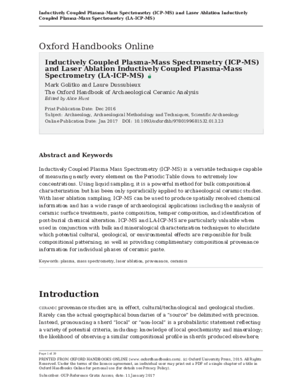 (PDF) Inductively Coupled Plasma-Mass Spectrometry (ICP-MS) and Laser Ablation Inductively ...