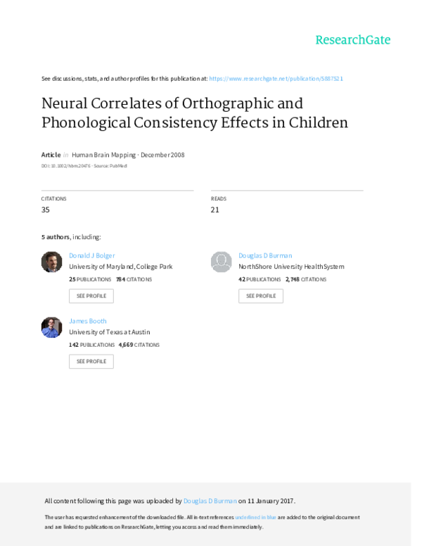 (PDF) Neural correlates of orthographic and phonological consistency ...