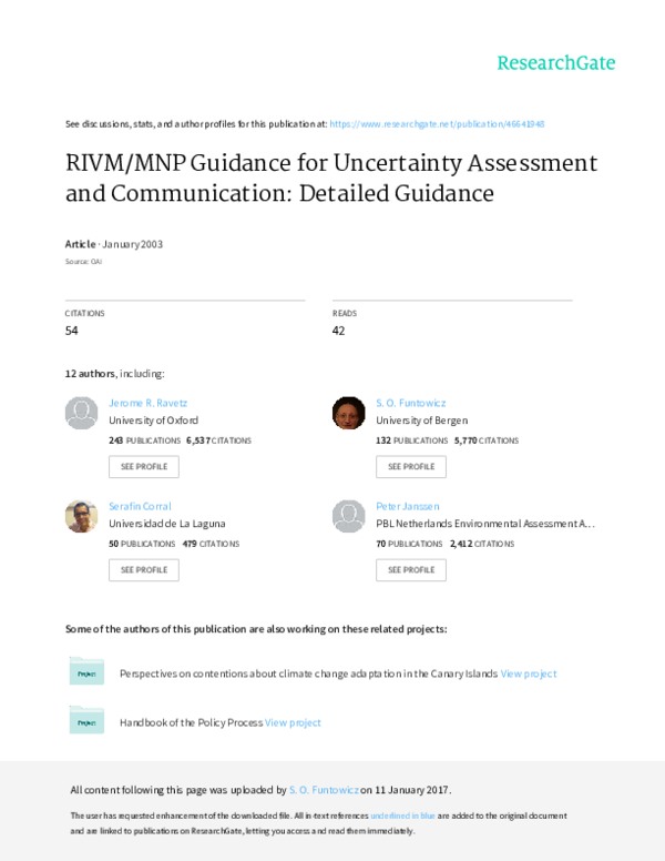 (PDF) RIVM/MNP guidance for uncertainty assessment and communication ...