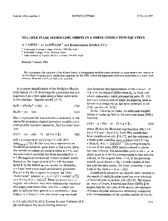 (PDF) Multiple pulse homoclinic orbits in a nerve conduction equation