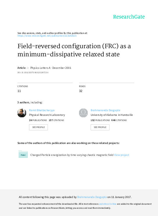 (PDF) Field-Reversed Configuration (FRC) as a Minimum-Dissipative ...