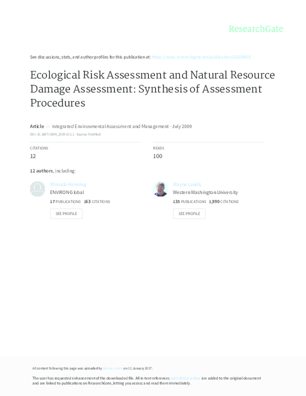 (PDF) Ecological Risk Assessment and Natural Resource Damage Assessment ...