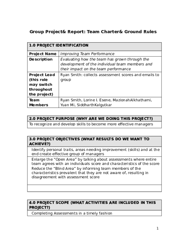 (DOC) Group Project& Report: Team Charter& Ground Rules