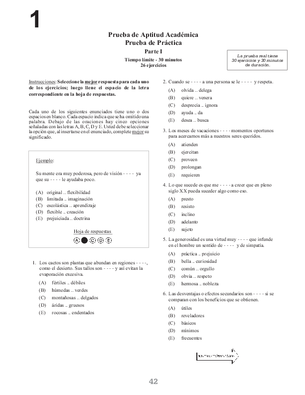 (PDF) Prueba de Aptitud Académica Prueba de Práctica Parte I