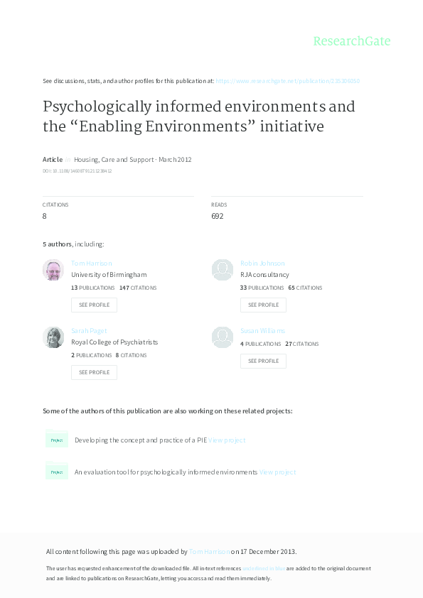 (PDF) Psychologically informed environments and the “Enabling ...
