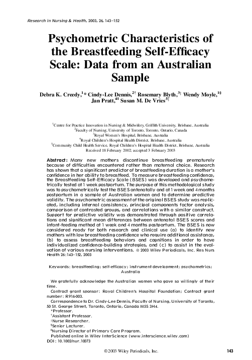 (PDF) Psychometric characteristics of the breastfeeding self‐efficacy ...