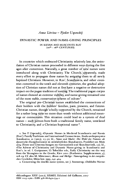 Anna Litvina – Fjodor Uspenskij DYNASTIC POWER AND NAME-GIVING PRINCIPLES