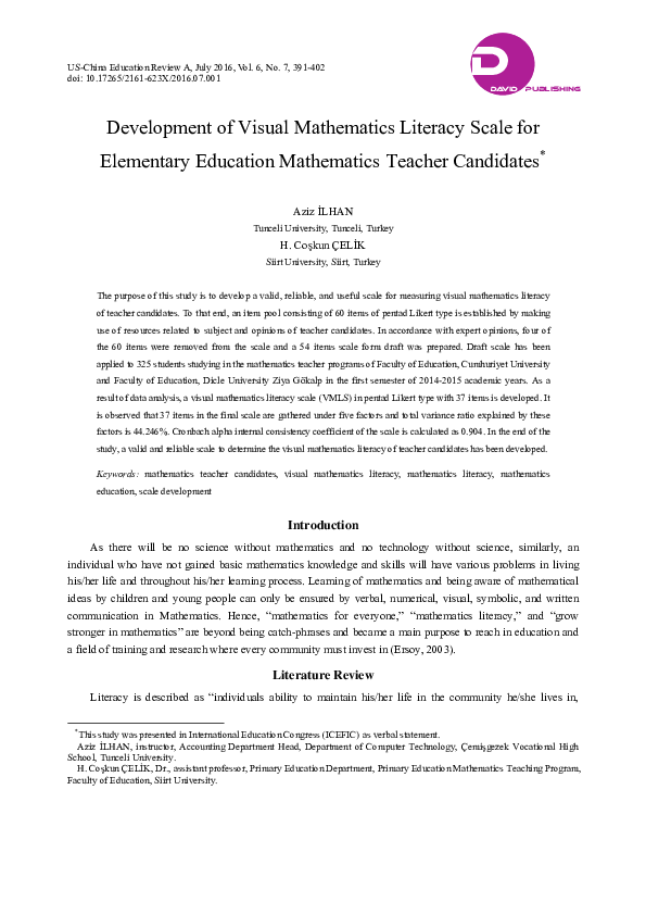 (PDF) Development of Visual Mathematics Literacy Scale for Elementary ...