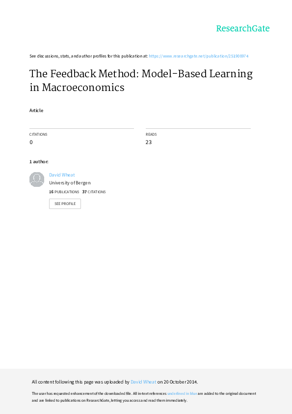 (PDF) The Feedback Method: Model-Based Learning in Macroeconomics