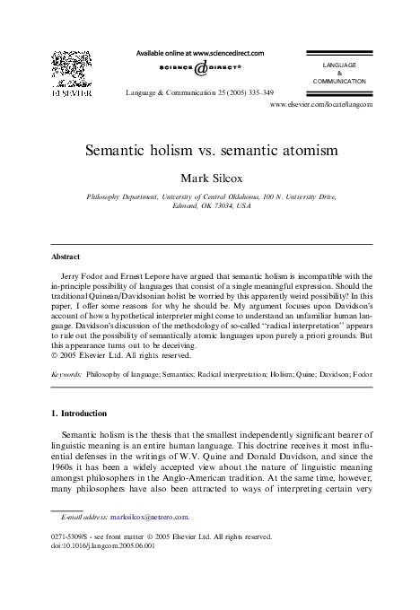 (PDF) Semantic holism vs. semantic atomism