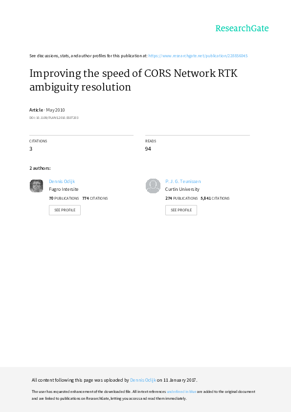 (PDF) Improving the speed of CORS Network RTK ambiguity resolution