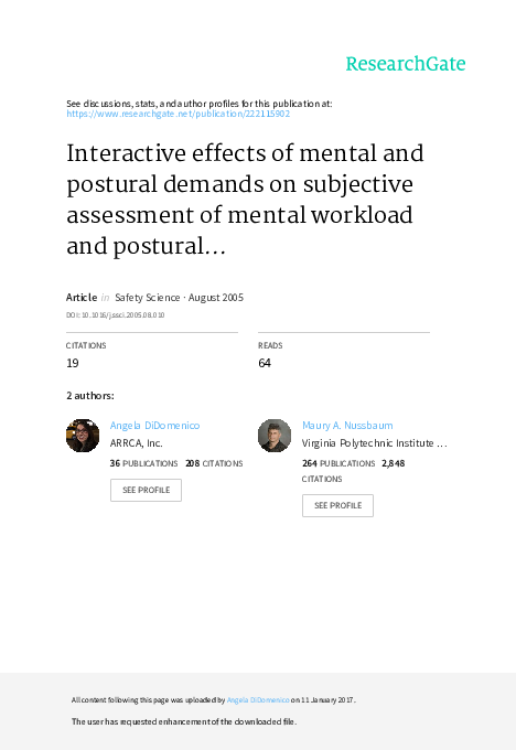 (PDF) Interactive effects of mental and postural demands on subjective ...