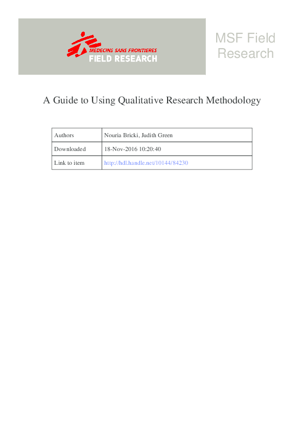 (PDF) A Guide to Using Qualitative Research Methodology MSF Field Research