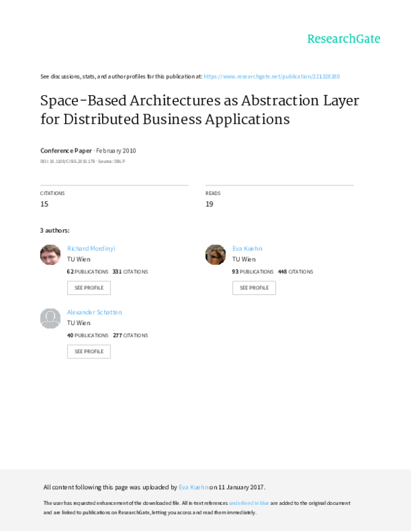 Pdf Space Based Architectures As Abstraction Layer For Distributed Business Applications