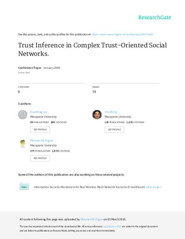 (PDF) Trust inference in complex trust-oriented social networks