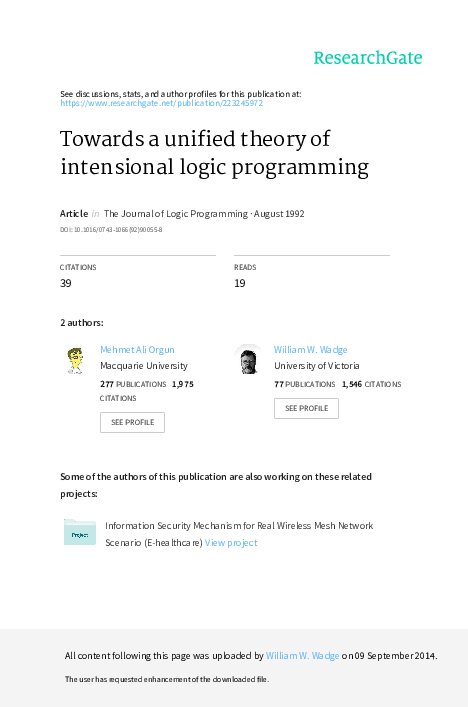 (PDF) Towards a unified theory of intensional logic programming