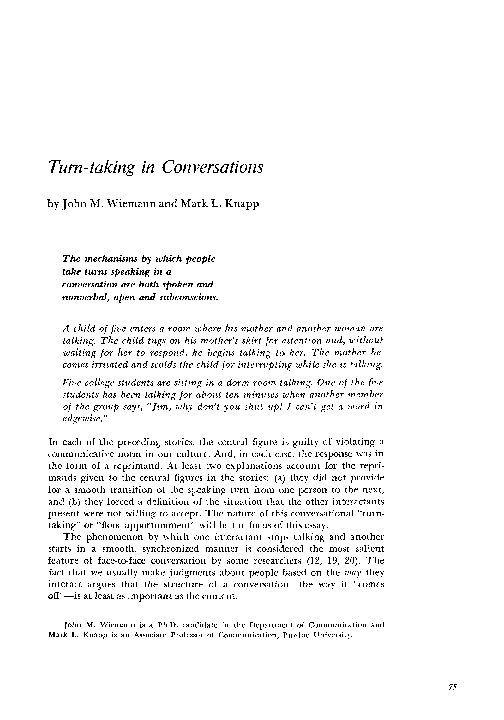 (PDF) Turn‐taking in Conversations