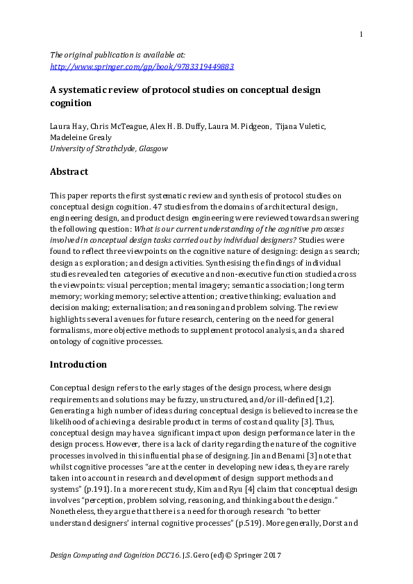 (PDF) A Systematic Review of Protocol Studies on Conceptual Design Cognition
