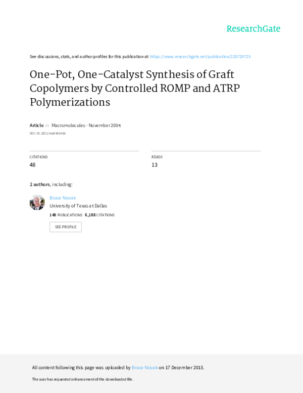 (PDF) One-Pot, One-Catalyst Synthesis of Graft Copolymers by Controlled ...