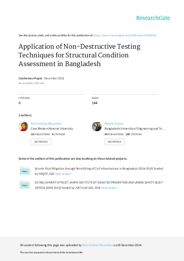 (PDF) Application of Non-Destructive Testing Techniques for Structural ...
