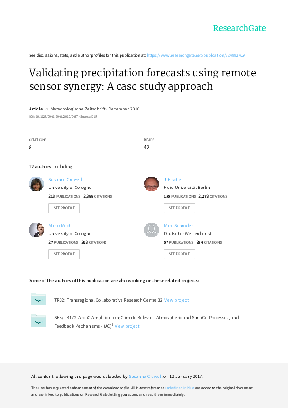 (PDF) Validating precipitation forecasts using remote sensor synergy: A ...