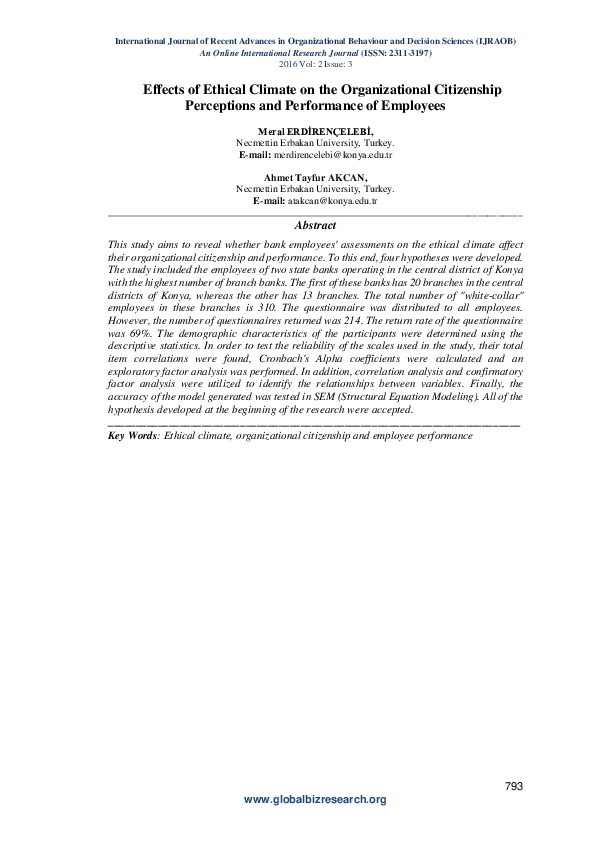 (PDF) Effects of Ethical Climate on the Organizational Citizenship ...