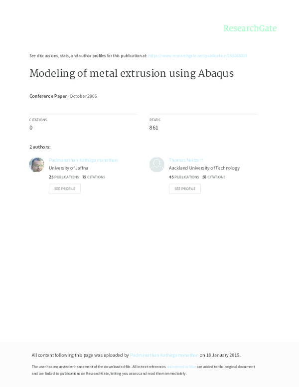 (PDF) Modeling of metal extrusion using Abaqus