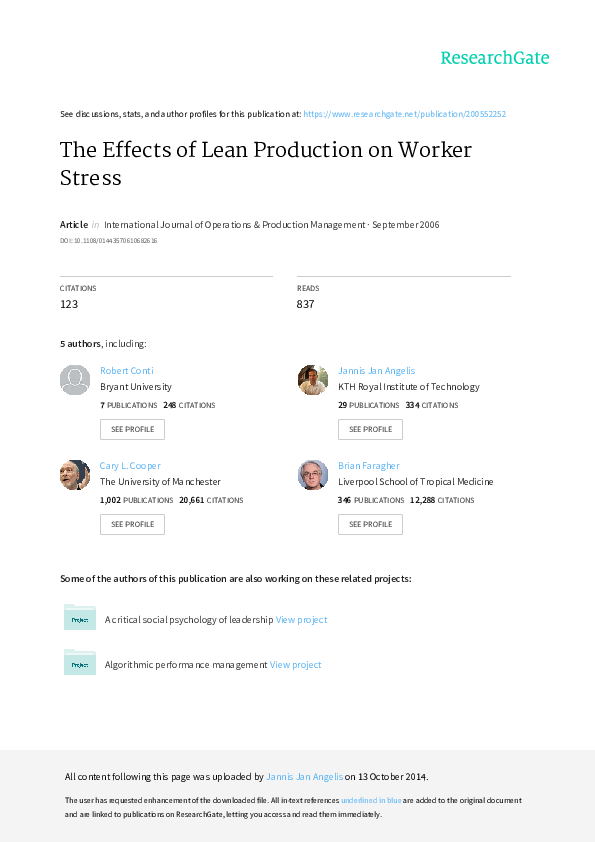 (PDF) The effects of lean production on worker job stress