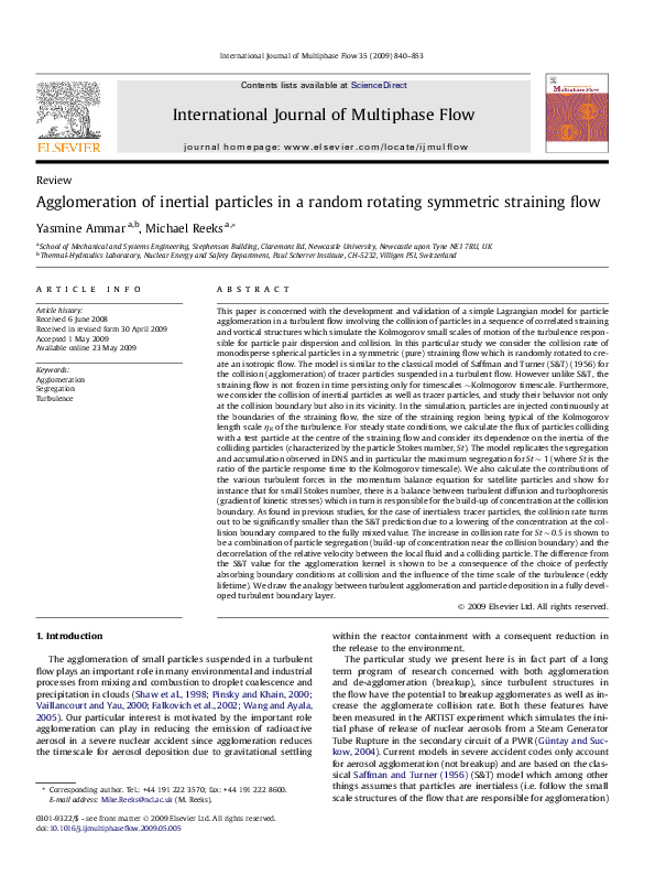 (PDF) Agglomeration of inertial particles in a random rotating symmetric straining flow
