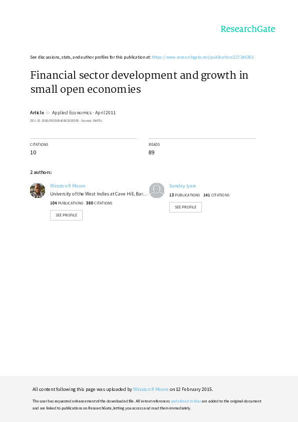 (PDF) Financial sector development and growth in small open economies