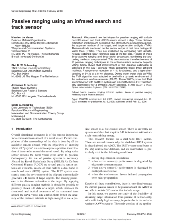 (PDF) Passive Ranging Using An Infrared Search and Track Sensor
