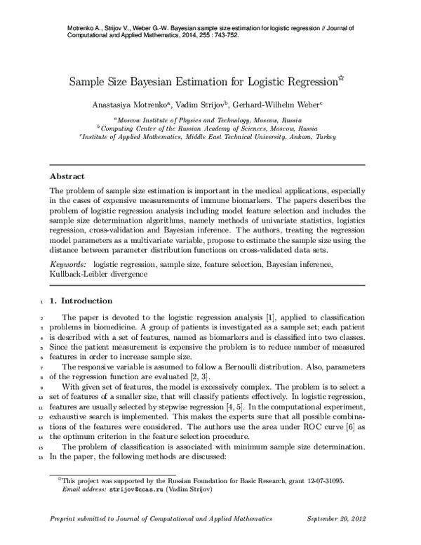 (PDF) Sample size determination for logistic regression
